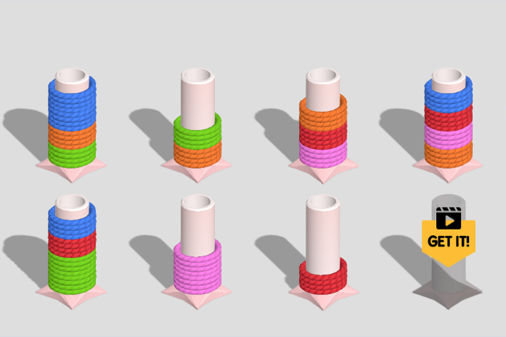 ロープを色ごとに分ける無料パズルゲーム【ロープ カラーソート3D（Rope Color Sort 3D）】 ｜ DLなし無料ゲーム｜おもげーむ